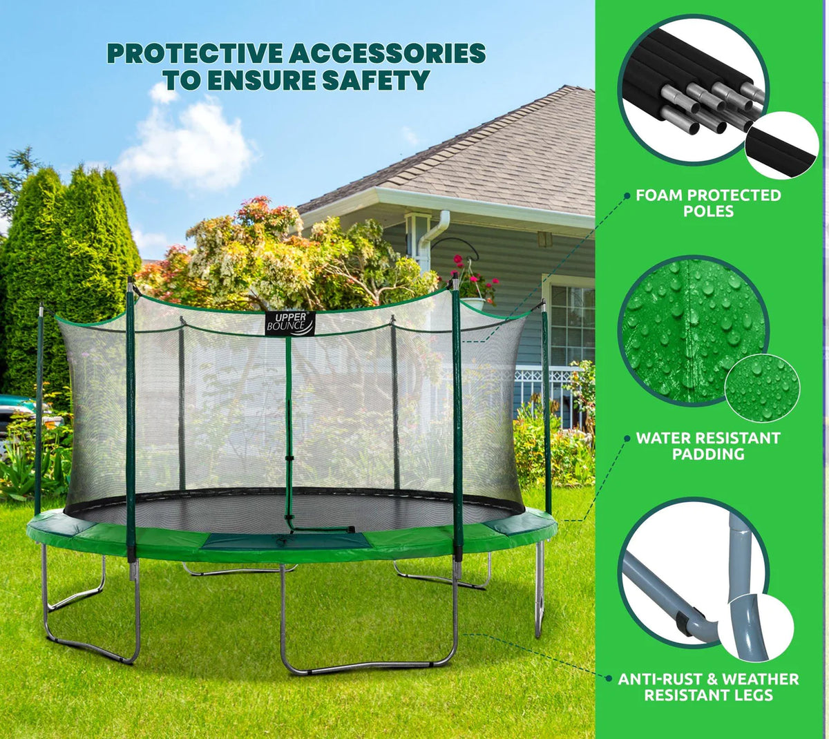 Upper Bounce 15 FT Round Trampoline Set with Safety Enclosure System ...